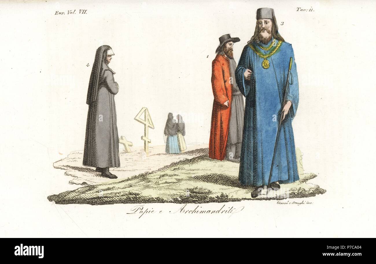 Russian Orthodox church pope and archimandrite, with nuns, in ...