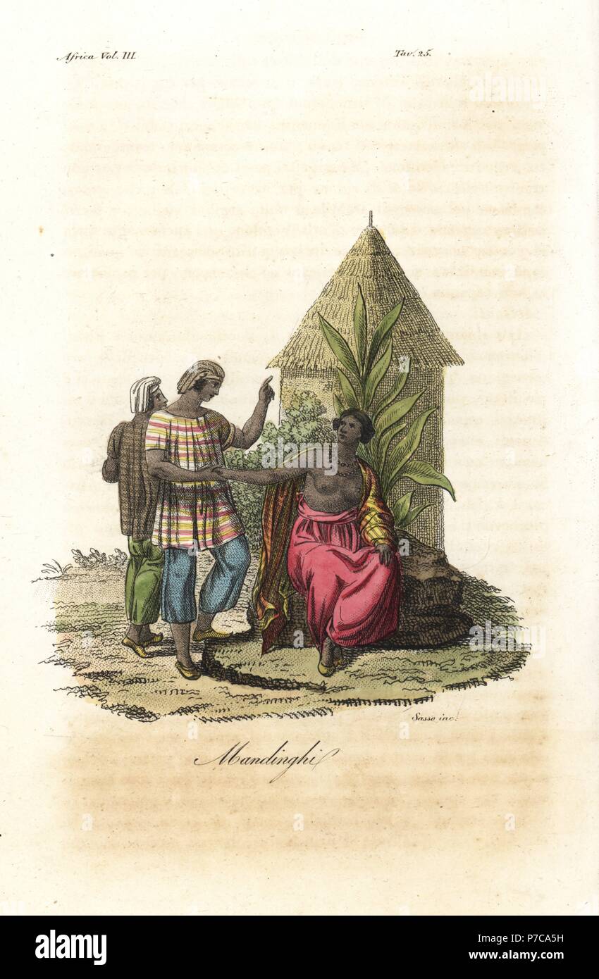 Costumes of the Mandingo or Mandinka people, west Africa. Handcoloured ...