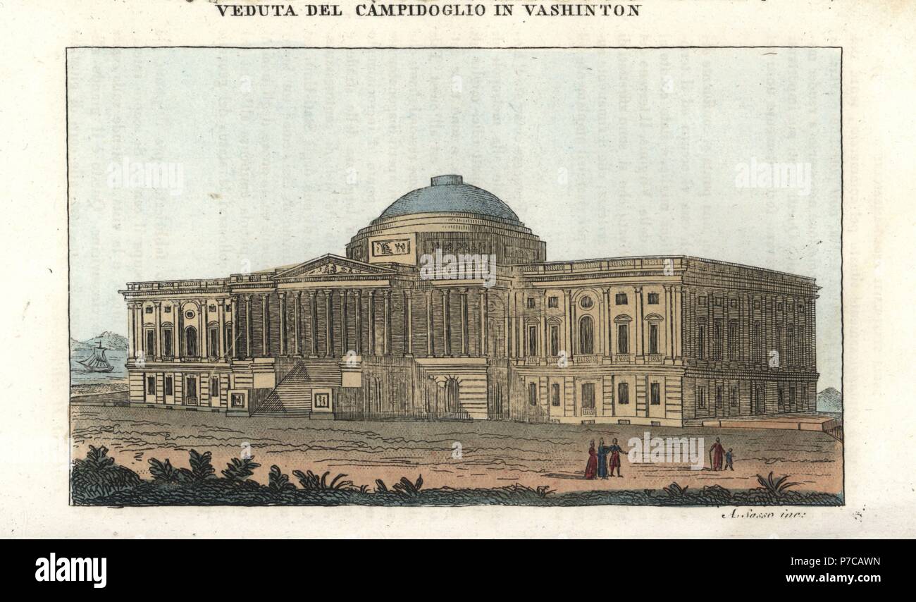 View of the Capitol building in Washington, late 18th century ...