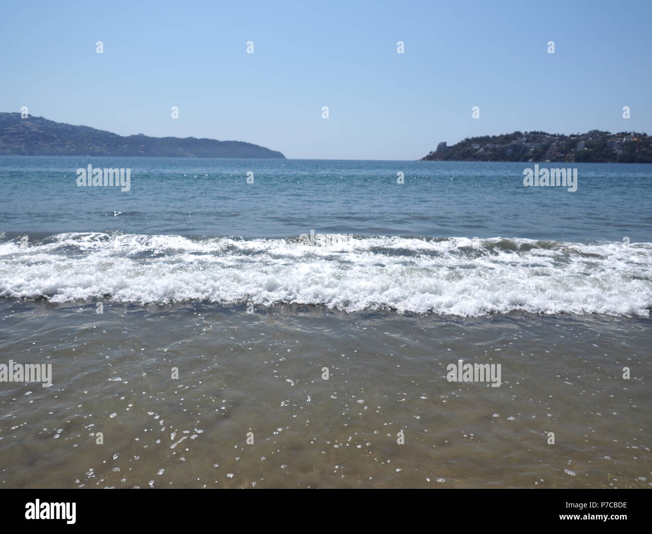 Panoramic view of sandy beach at bay of ACAPULCO city in Mexico with ...