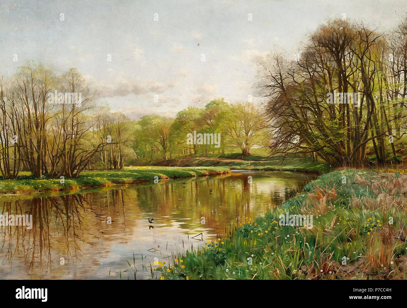 Monsted Peder Mork - Springtime Along the Stream. the Swallows Are Catching Insects Stock Photo ...