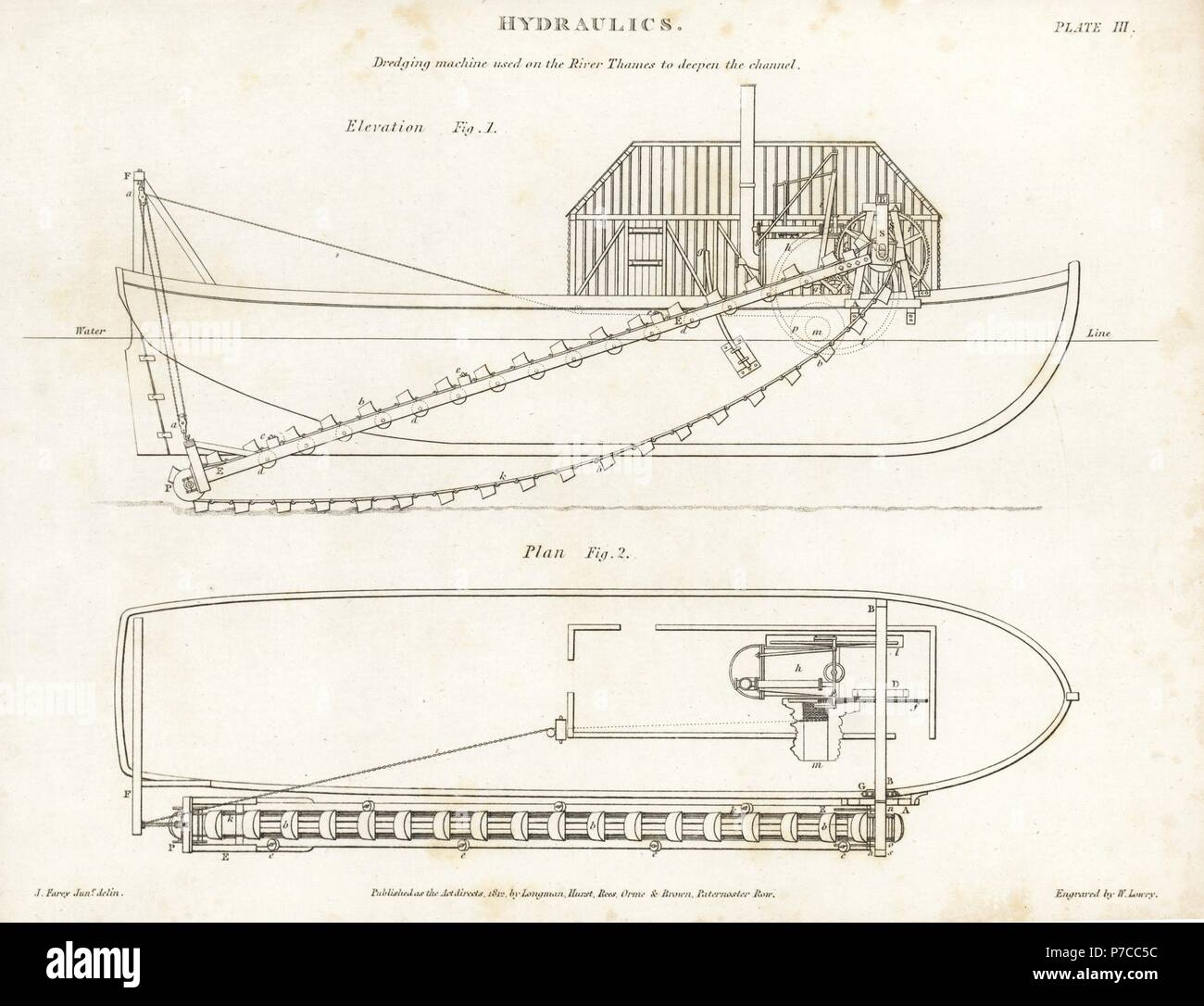 Dredging machine used on the River Thames to deepen the channel ...