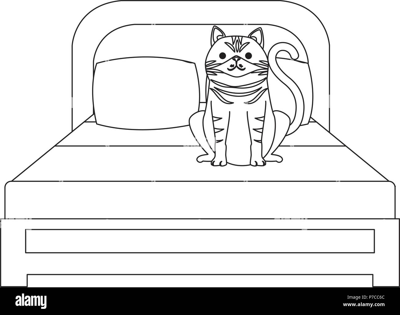 cute cat pet in the bedroom character vector illustration design Stock ...