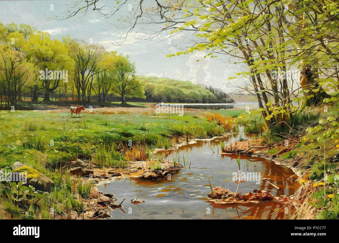 Monsted Peder Mork - Summer Day with a Stream Winding Through Meadow and Forest Stock Photo - Alamy