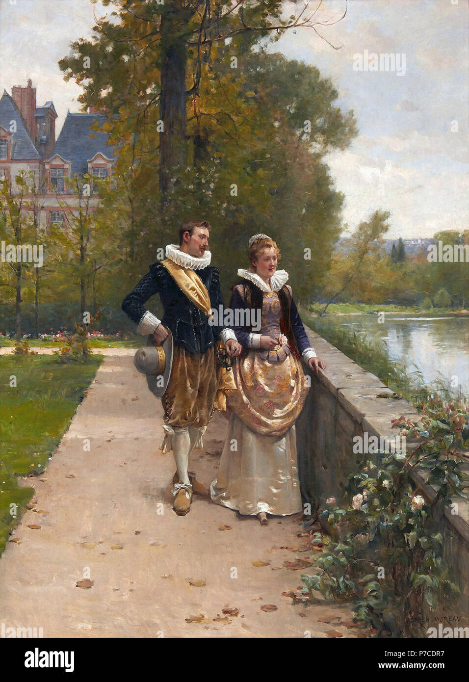 Moreau Adrien - Elegant Figures Strolling in the Park Stock Photo - Alamy