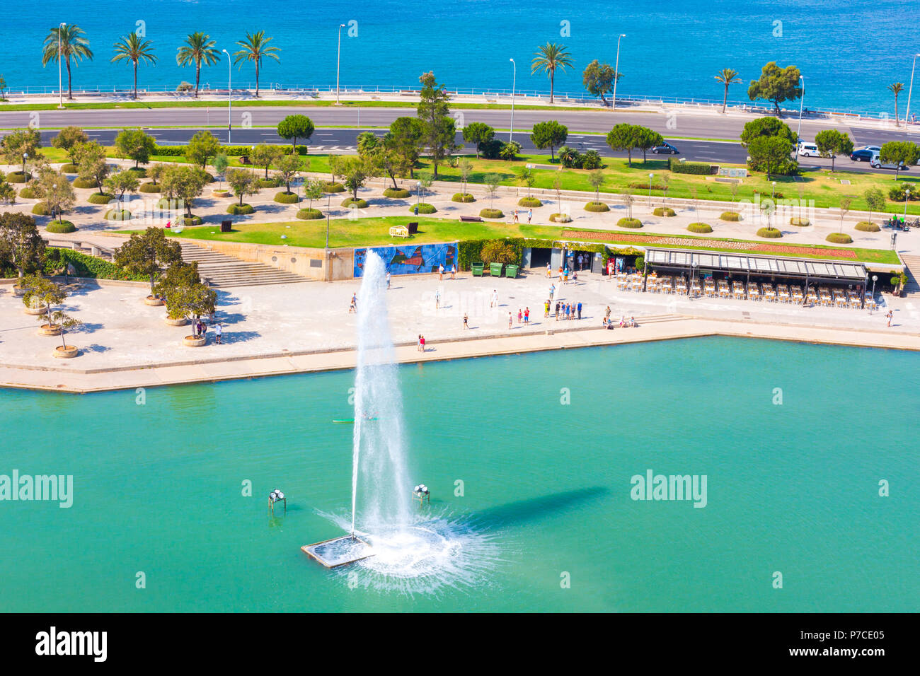 View of Parc de la Mar (Park of the Sea) with the sea in the background ...