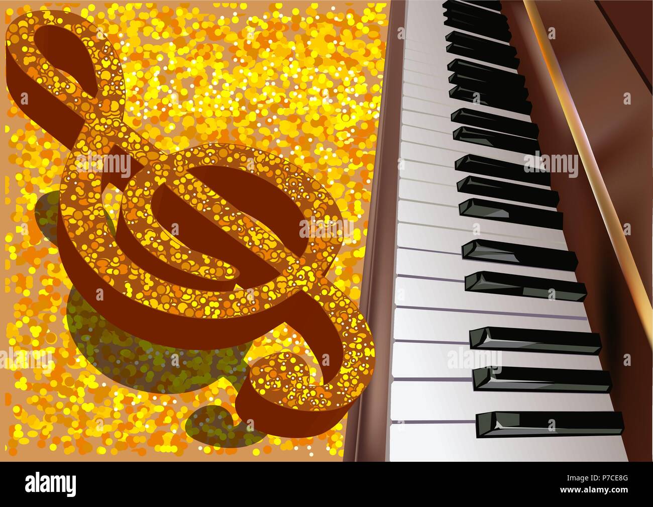 musical background with piano treble clef on multicolor background ...
