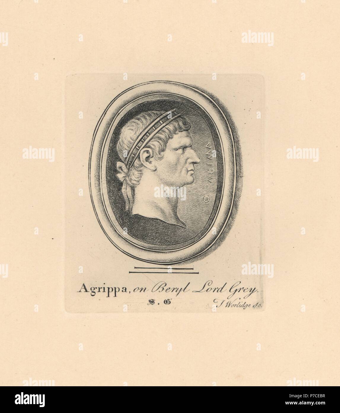 Portrait of Agrippa, Roman statesman and architect, engraved on beryl ...