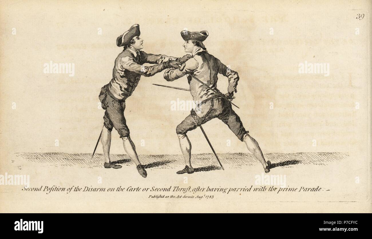 Gentleman fencer in the second position of the Disarm on the Carte or ...