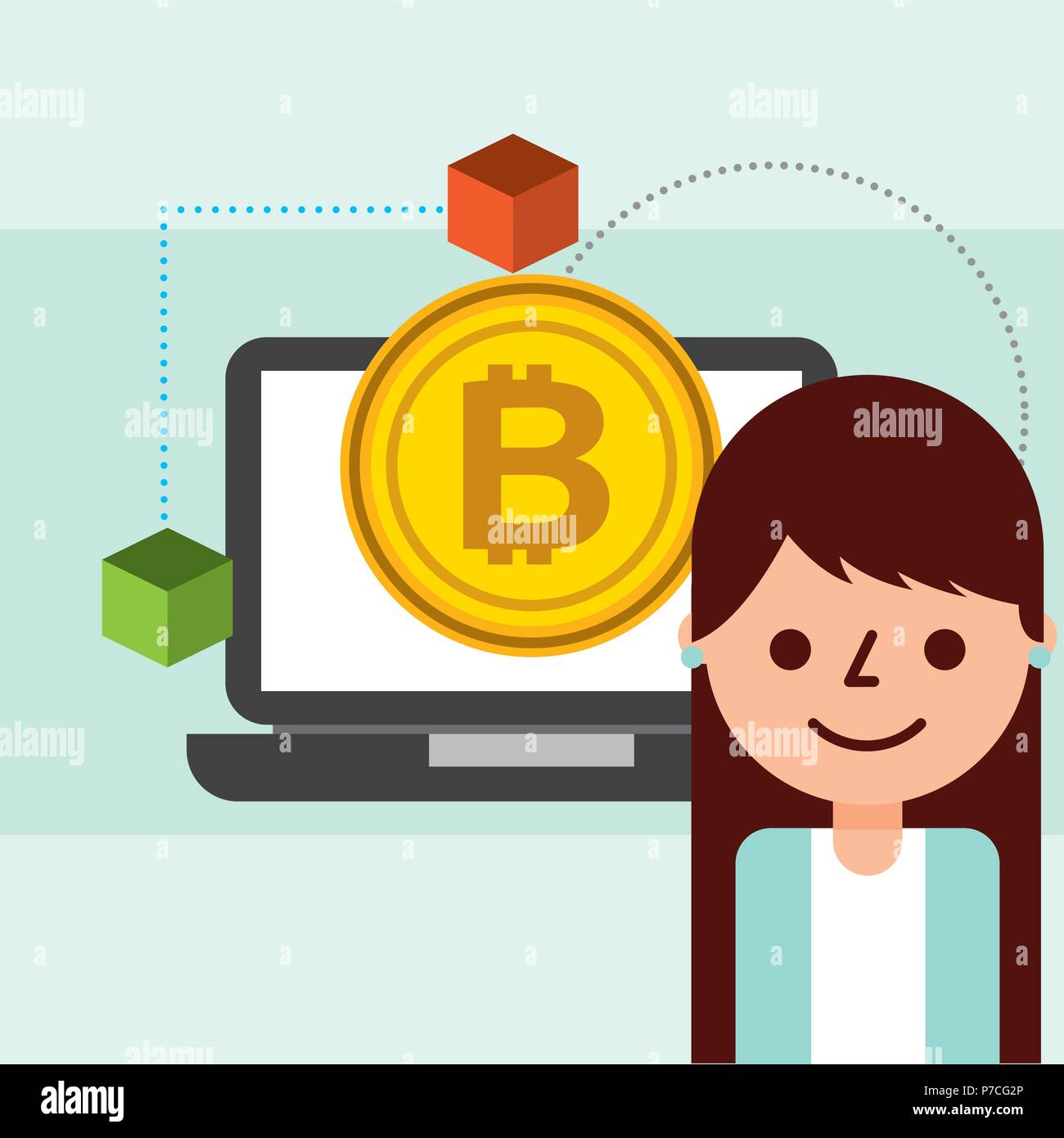 business woman bitcoin cryptocurrency blockchain vector illustration ...