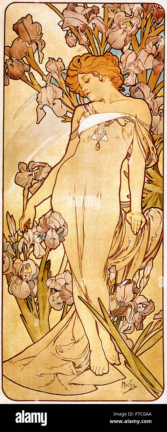 Mucha Alphonse Maria - De Bloemen 2 - Iris Stock Photo - Alamy