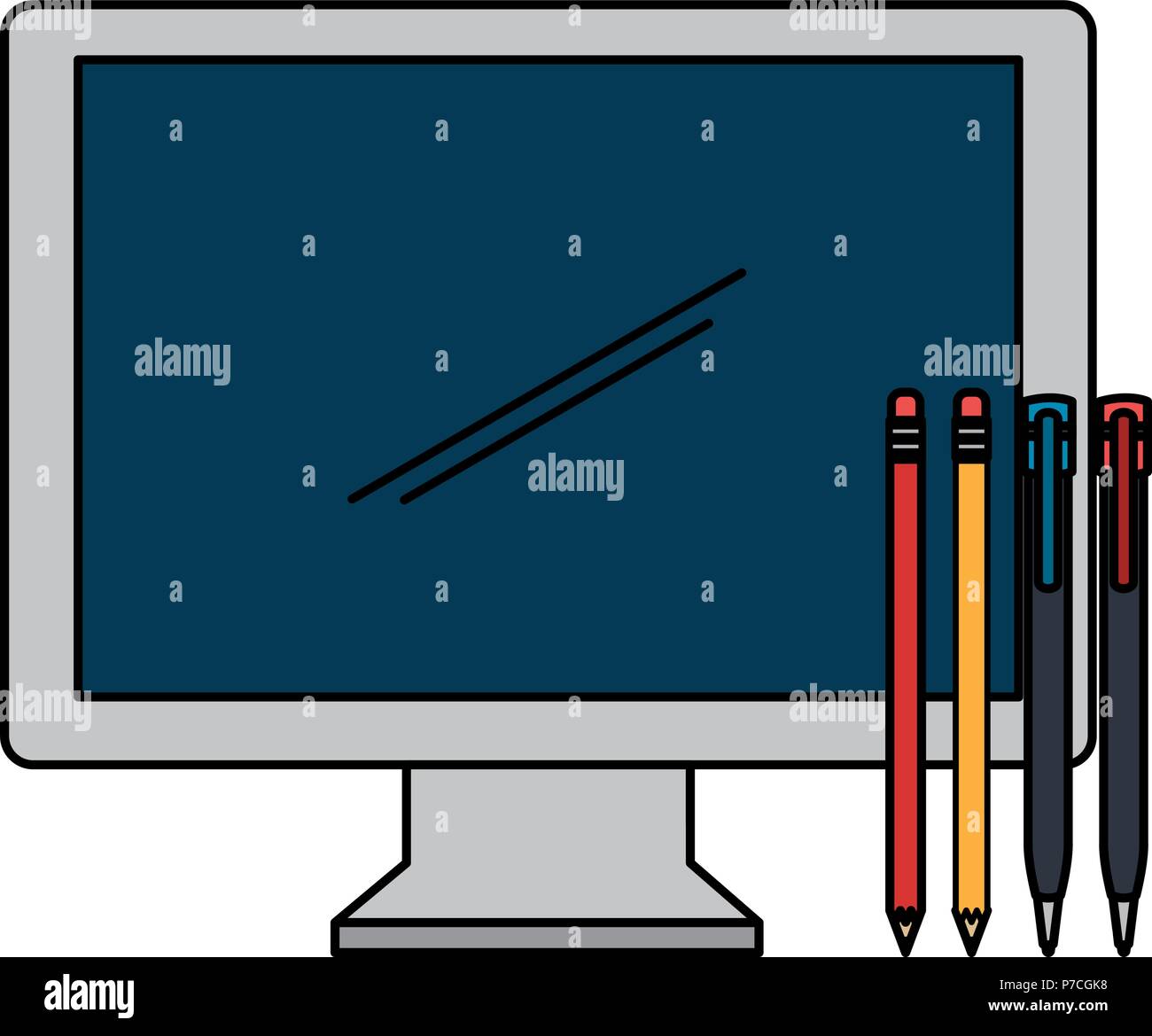 computer desktop with pencils Stock Vector Image & Art - Alamy