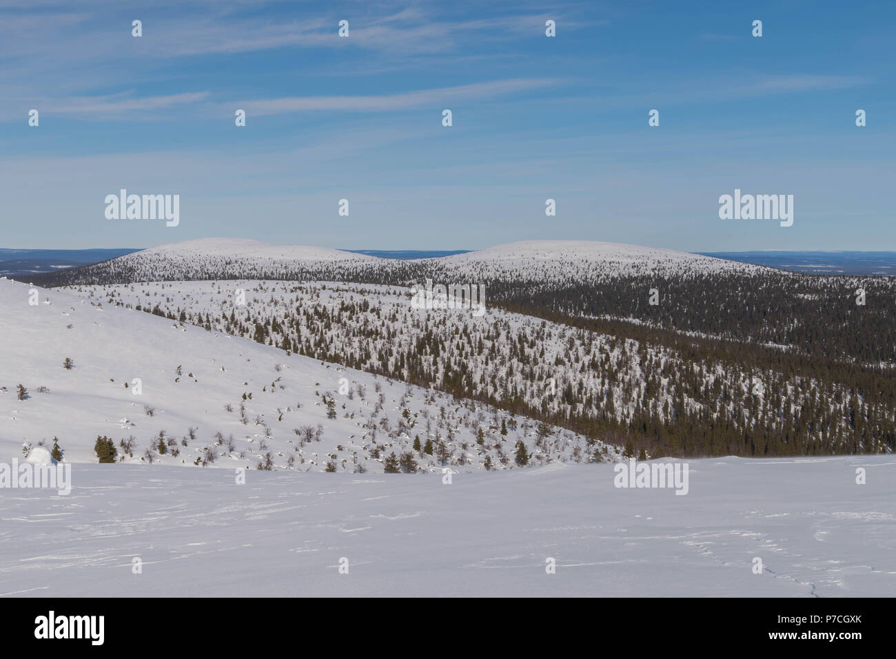 Winter scene from fell Sammaltunturi in Muonio, Finland, Lapland Stock ...