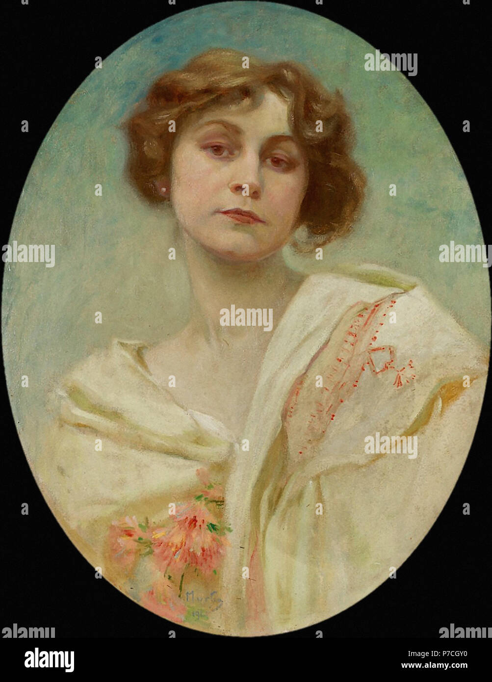 Mucha Alphonse Maria - Portrait of a Young Woman in Folk Costume Stock ...
