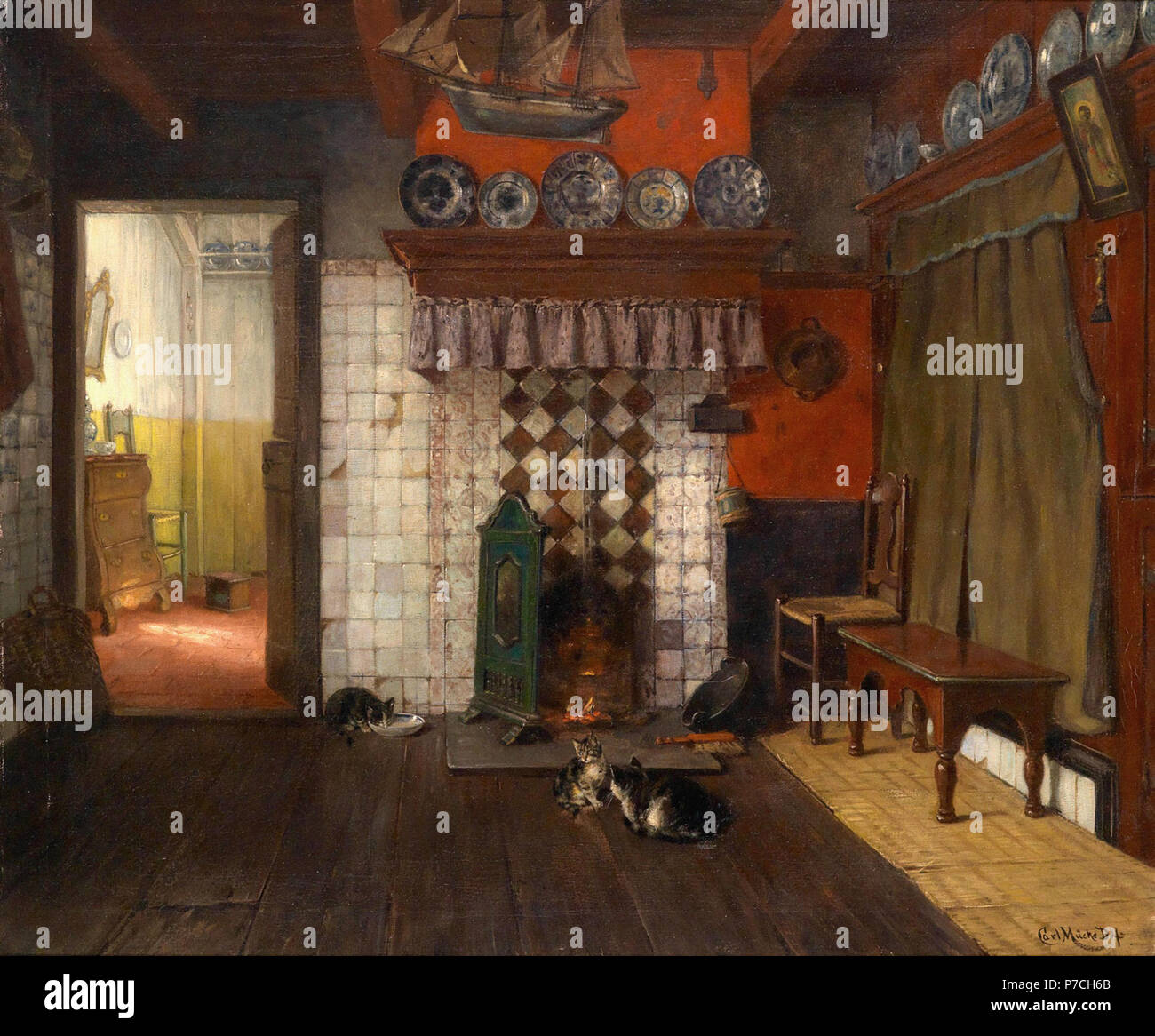 Mucke Carl Emil - Interior with Kittens Stock Photo - Alamy