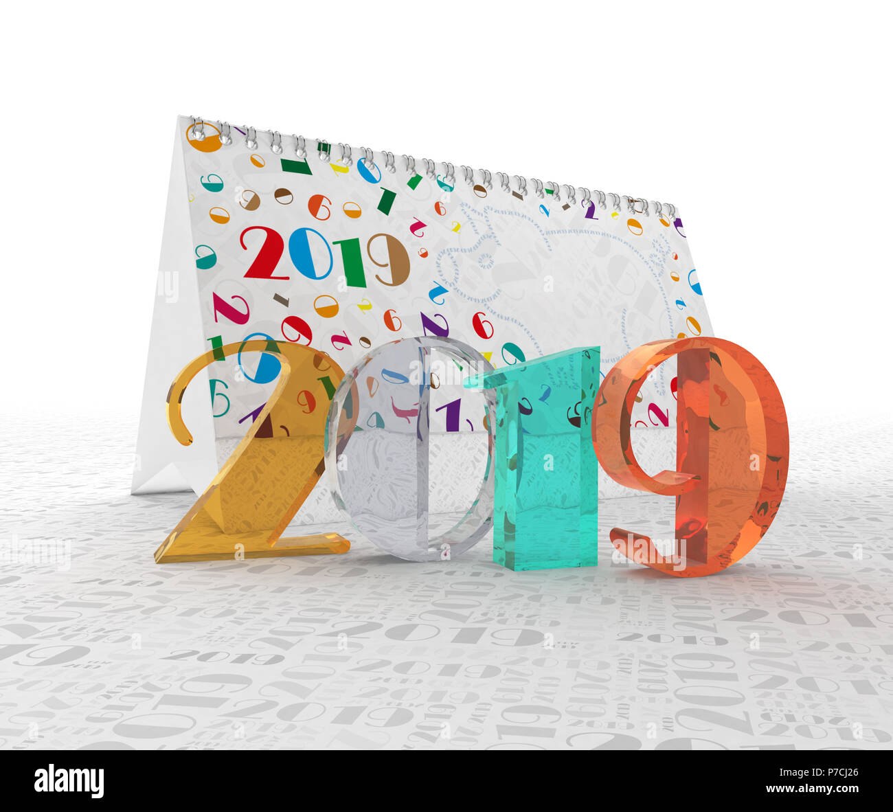 Number 2019 against the background of the calendar and the figures are ...