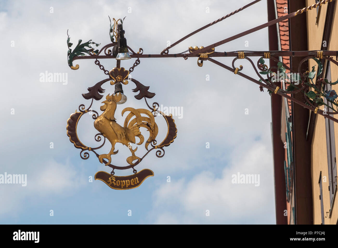 historic inn sign, dinkelsbuehl, central-franconia, franconia, bavaria ...