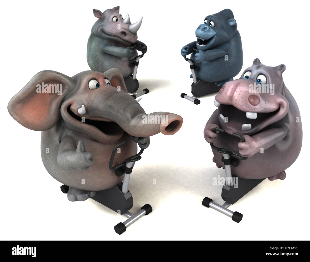 Fit hippo, rhino, elephant and gorilla - 3D Illustration Stock Photo ...