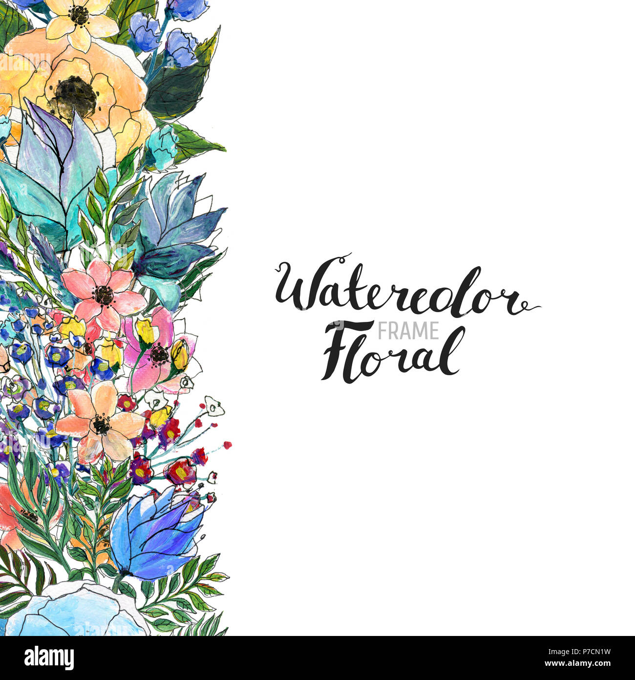 Watercolor Flower Border Stock Photo - Alamy