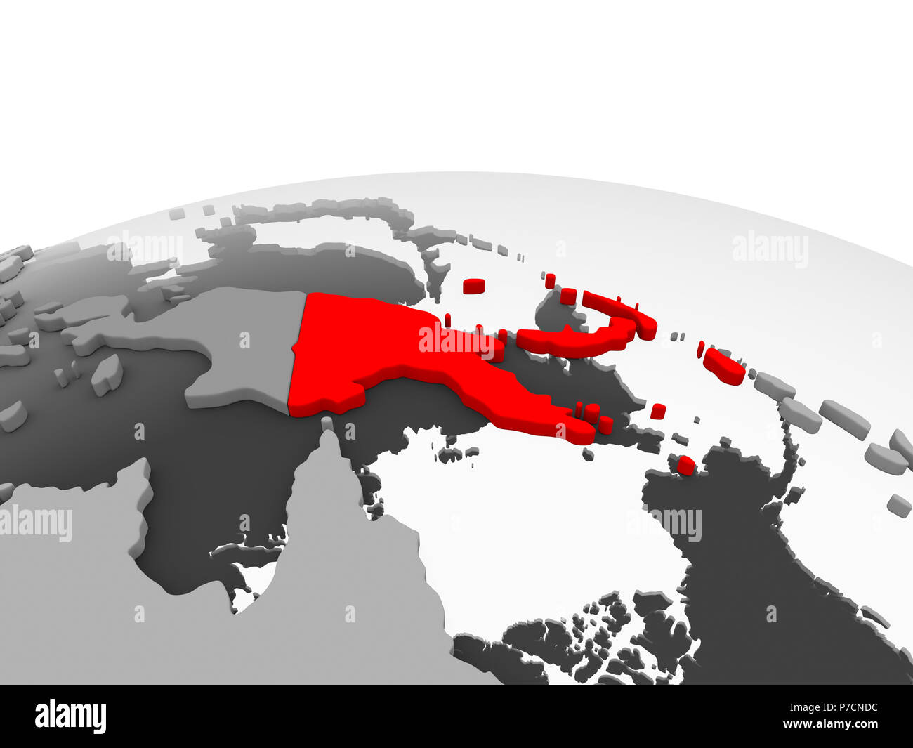 Papua New Guinea in red on grey model of political globe with ...