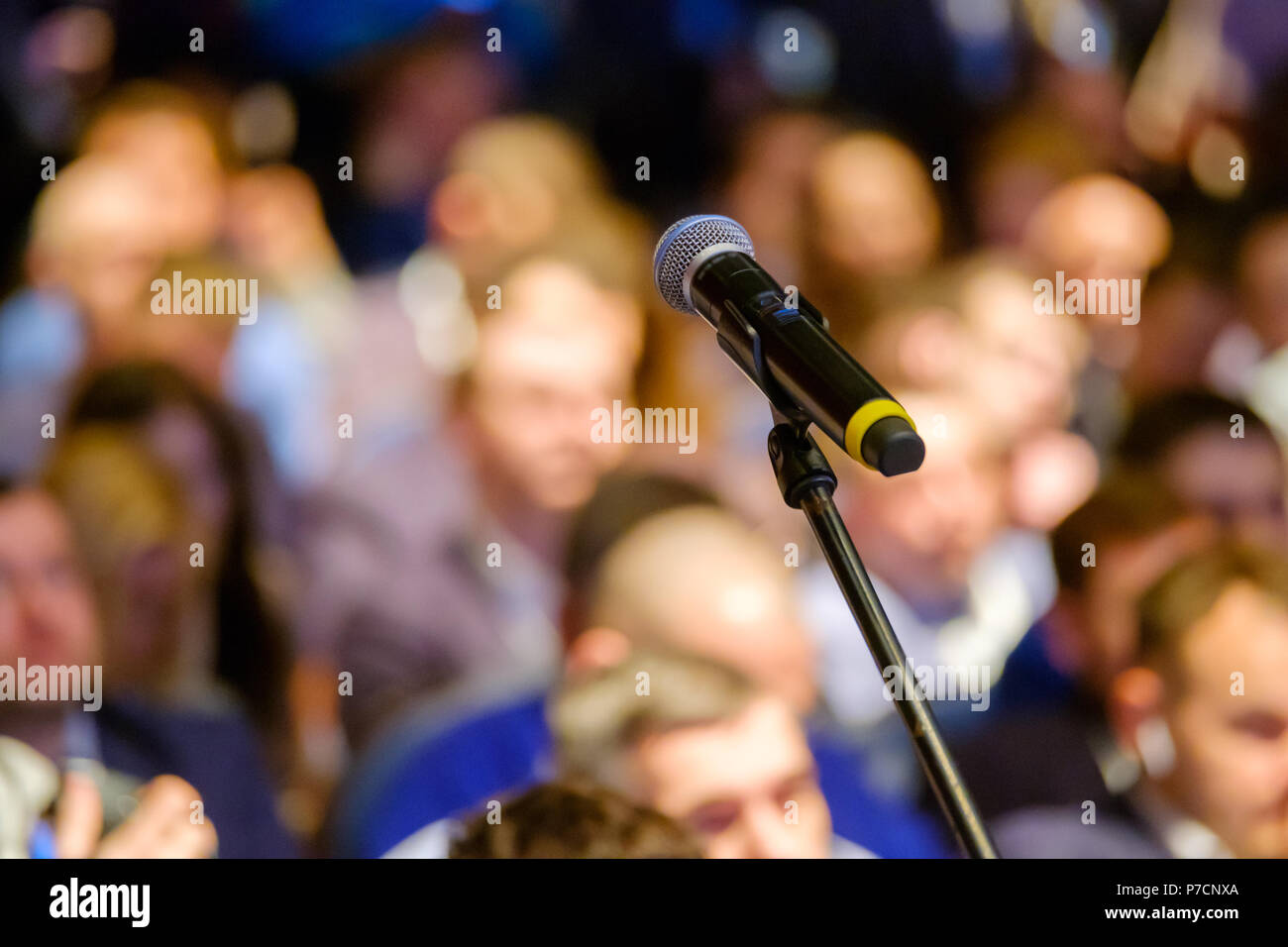 Microphone close up at the conference hall Stock Photo - Alamy