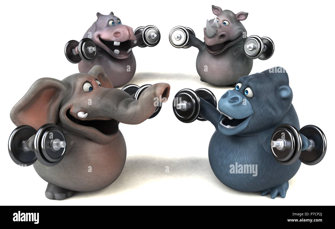 Fit hippo, rhino, elephant and gorilla - 3D Illustration Stock Photo ...