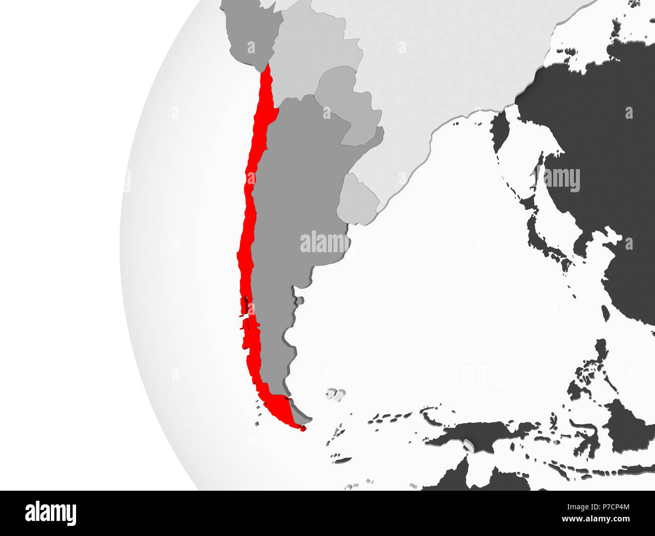 Chile highlighted on grey 3D model of political globe with transparent ...
