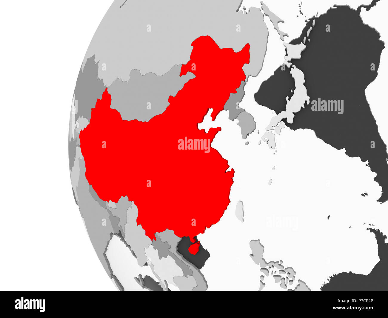 China highlighted on grey 3D model of political globe with transparent ...