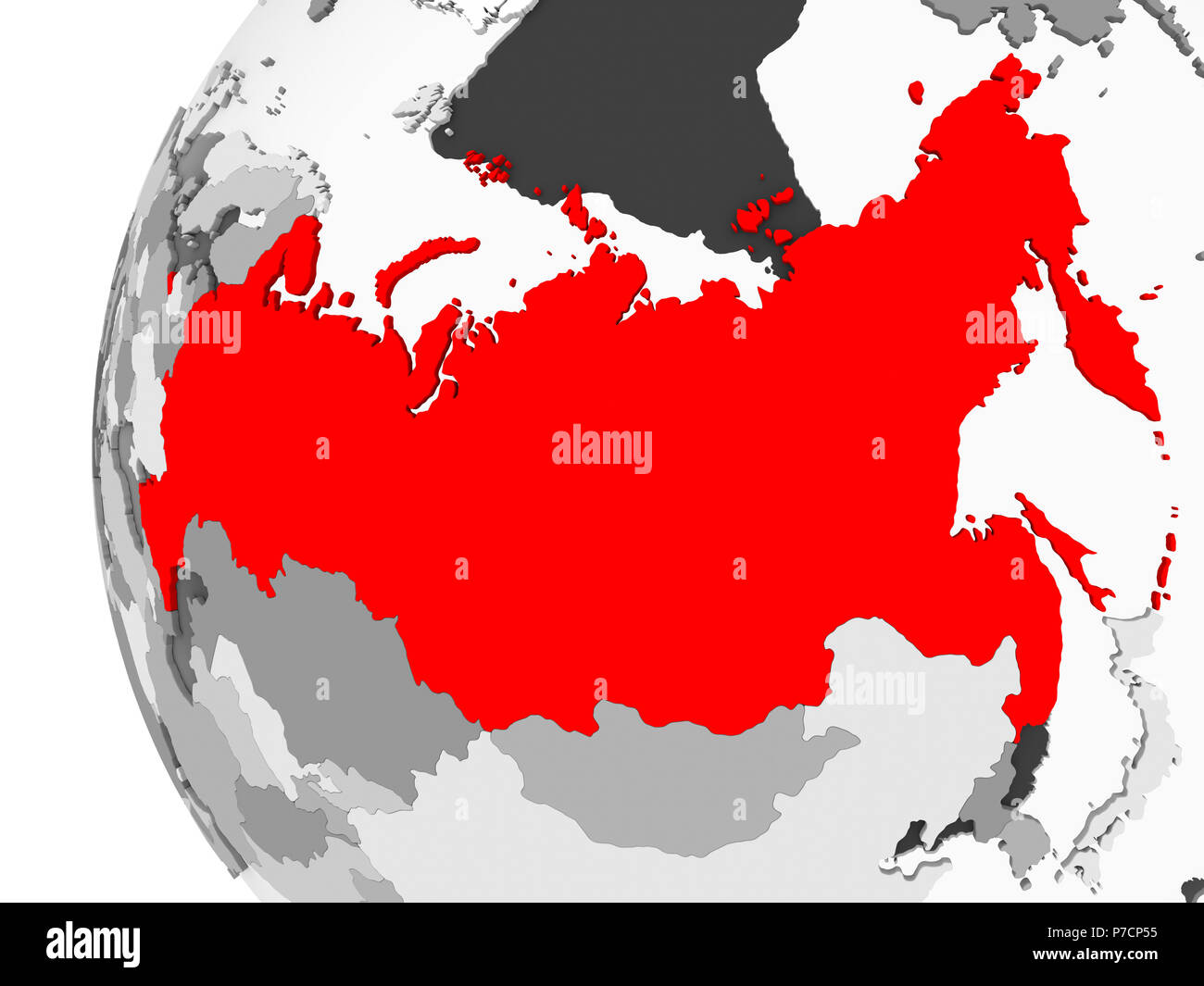 Russia highlighted on grey 3D model of political globe with transparent ...