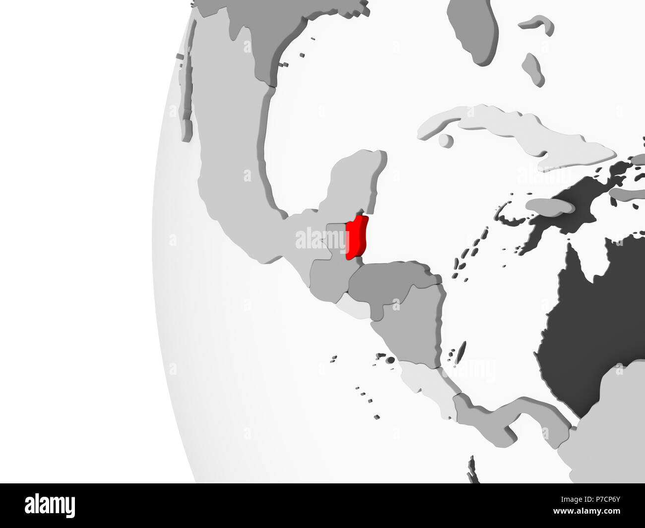Belize highlighted on grey 3D model of political globe with transparent ...