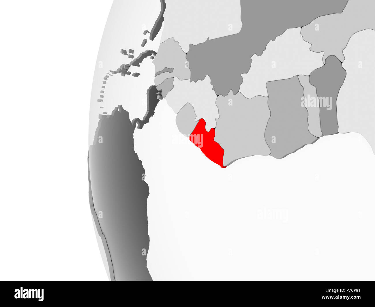 Liberia highlighted on grey 3D model of political globe with ...