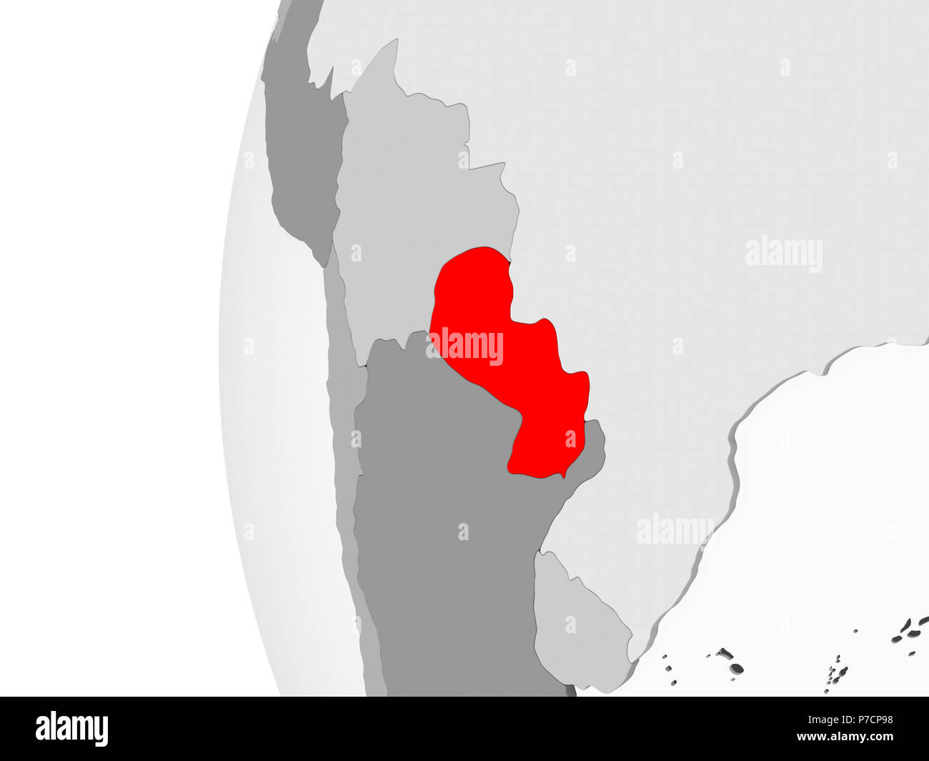 Paraguay highlighted on grey 3D model of political globe with ...