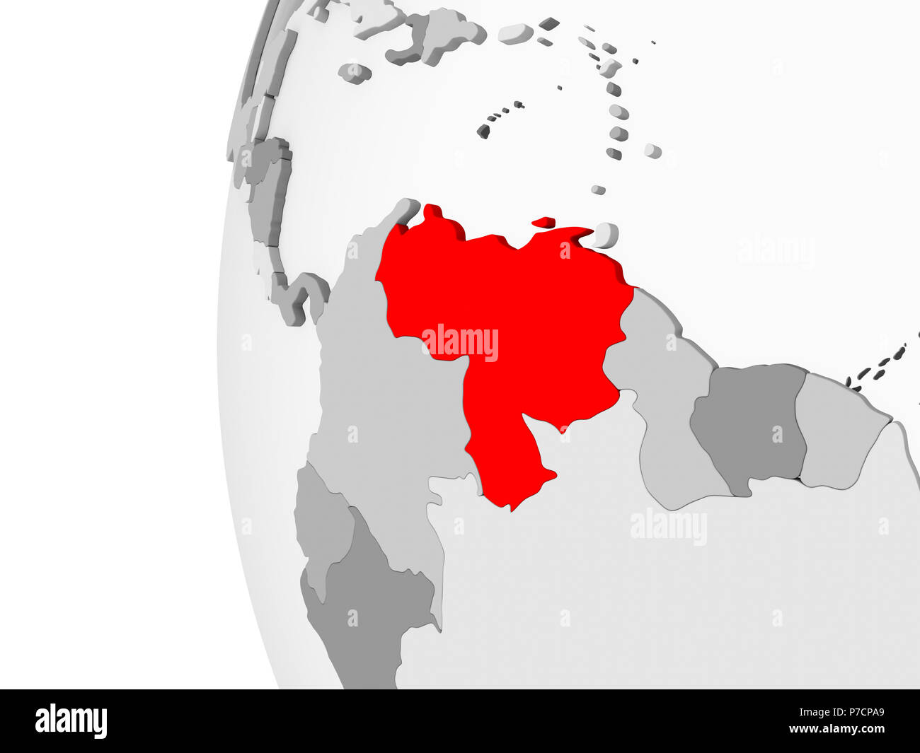 Venezuela highlighted on grey 3D model of political globe with ...