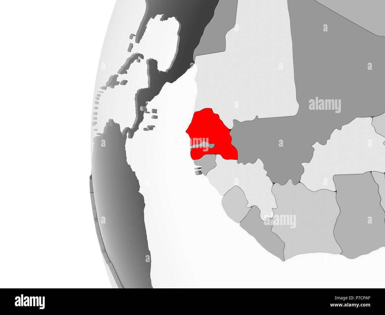 Senegal highlighted on grey 3D model of political globe with ...