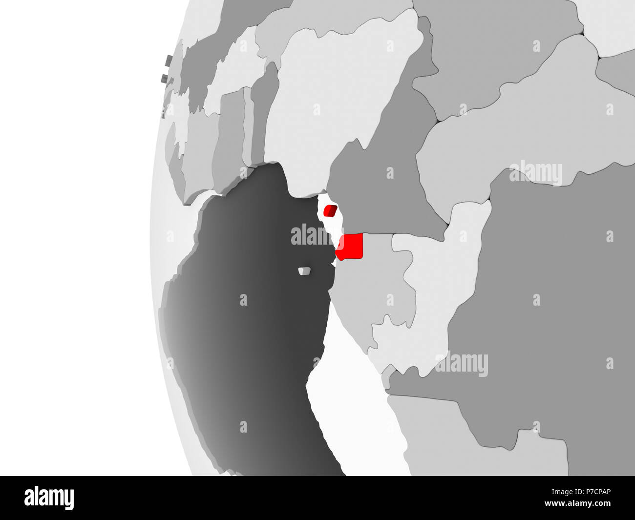 Equatorial Guinea highlighted on grey 3D model of political globe with ...