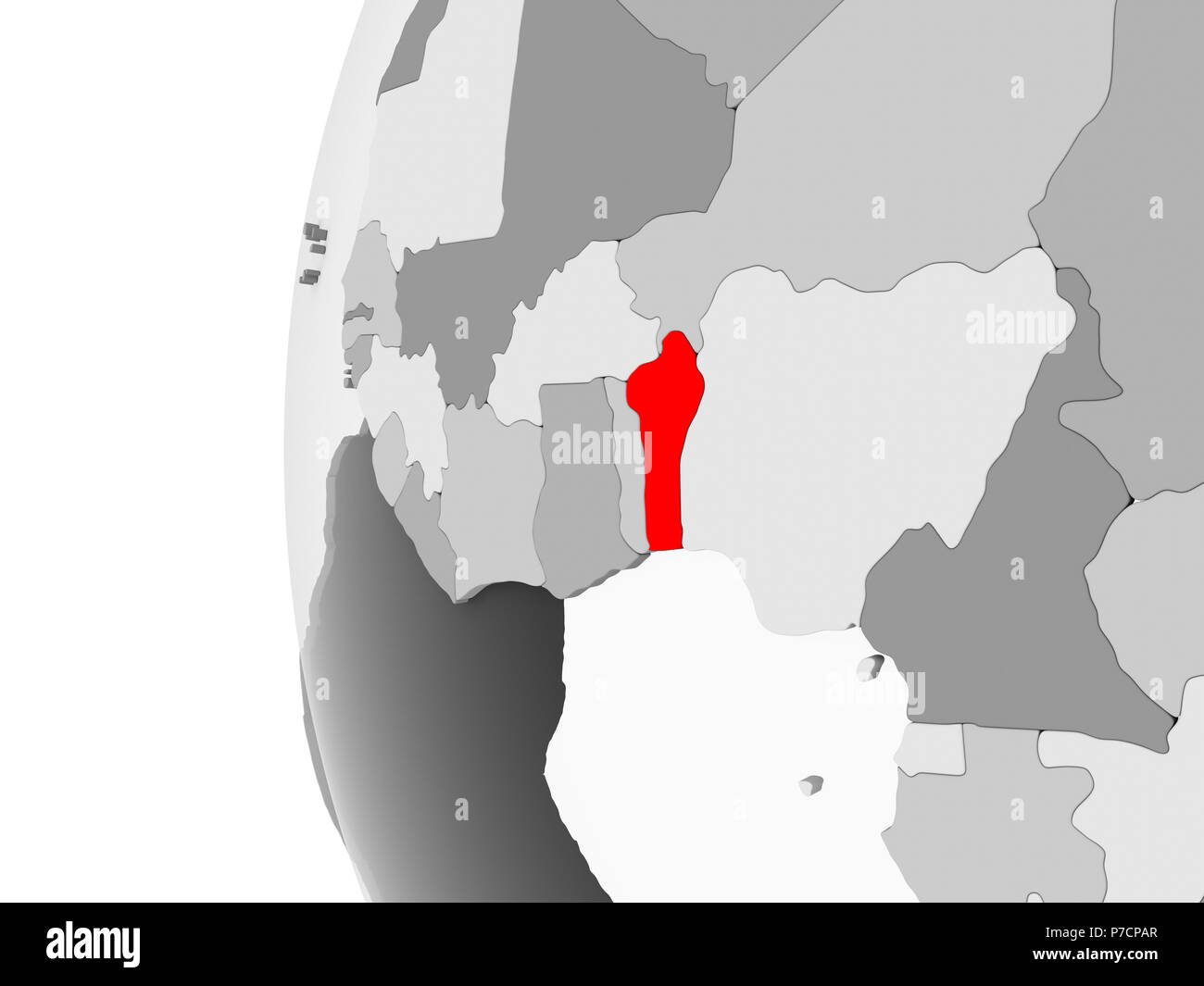 Benin highlighted on grey 3D model of political globe with transparent ...