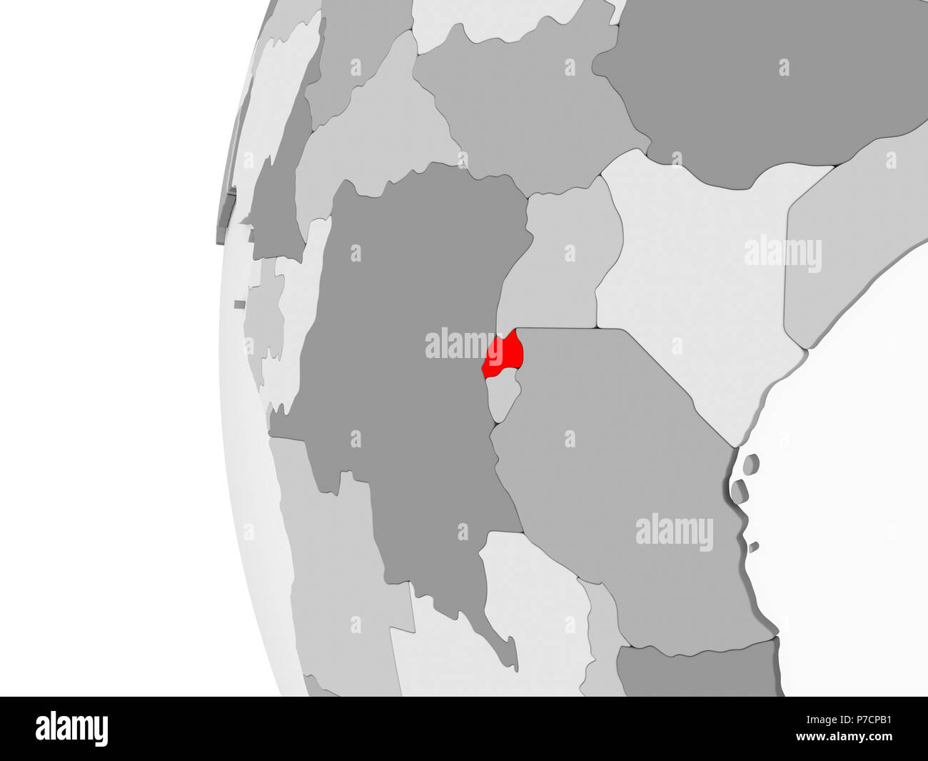 Rwanda highlighted on grey 3D model of political globe with transparent ...