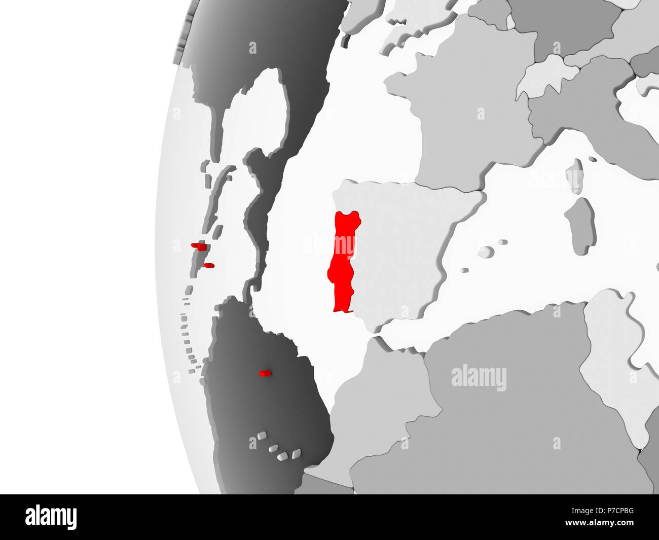 Portugal highlighted on grey 3D model of political globe with ...
