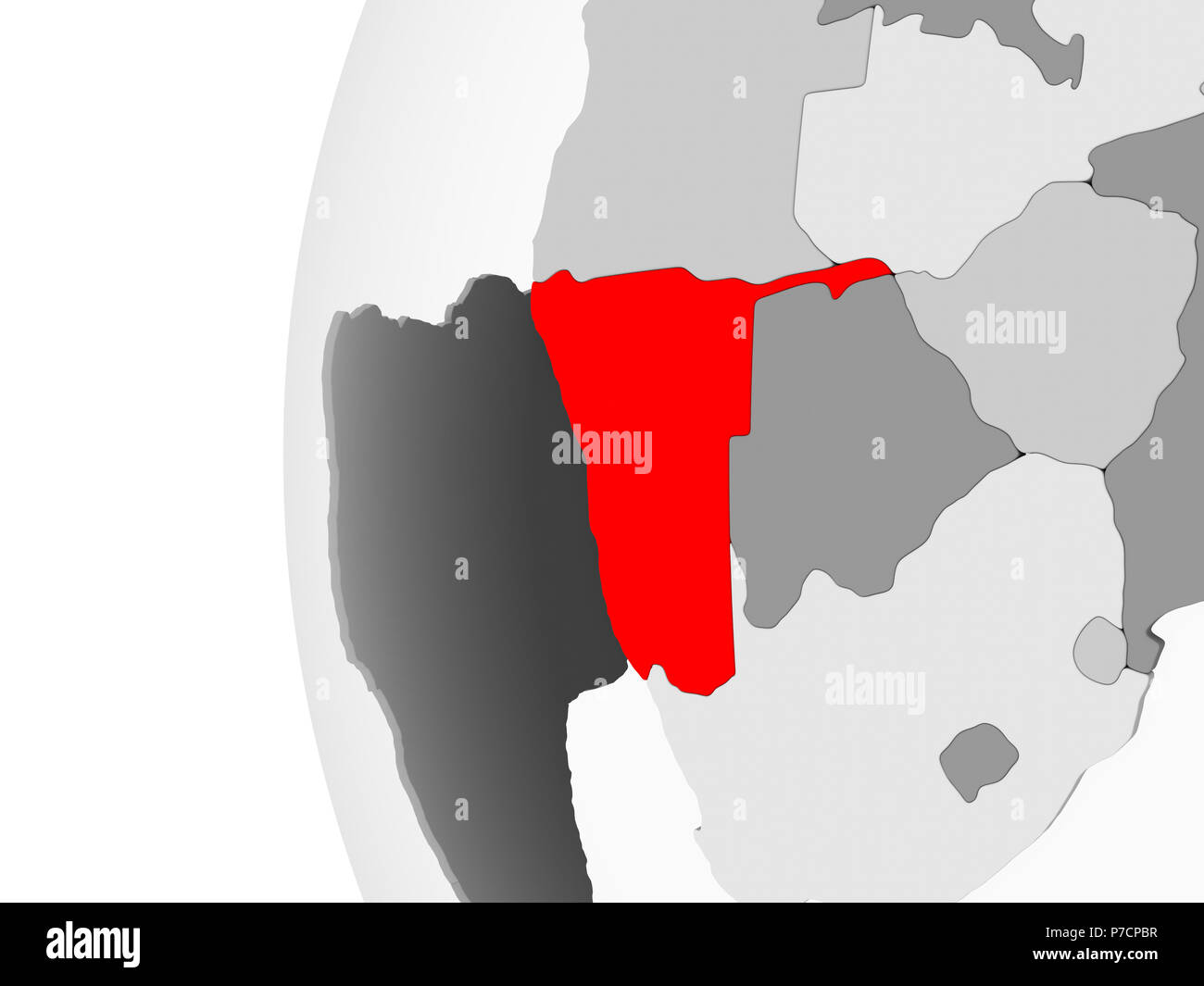 Namibia highlighted on grey 3D model of political globe with ...