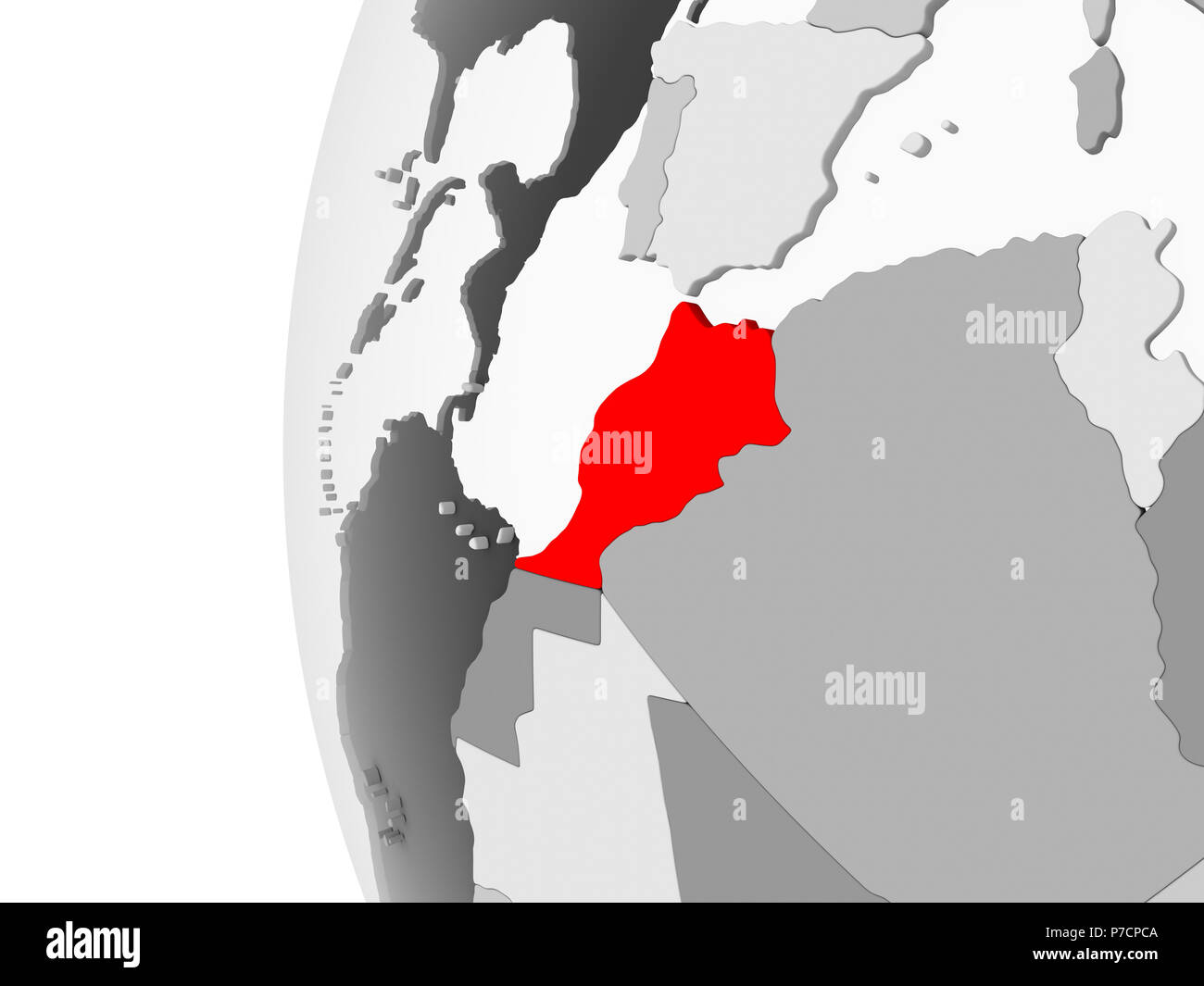 Morocco highlighted on grey 3D model of political globe with ...