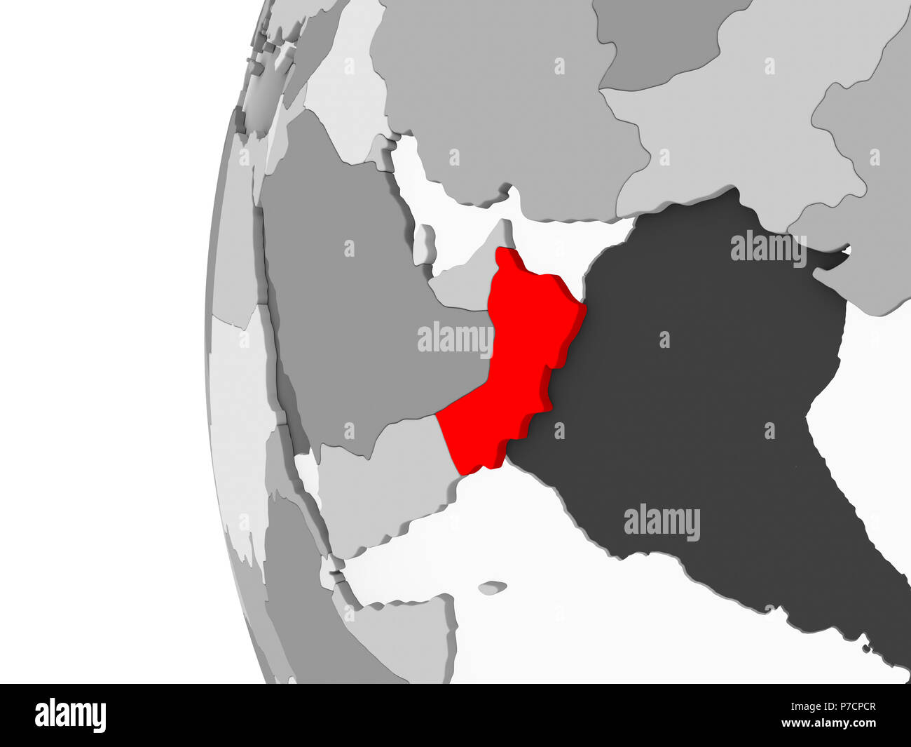 Oman highlighted on grey 3D model of political globe with transparent ...