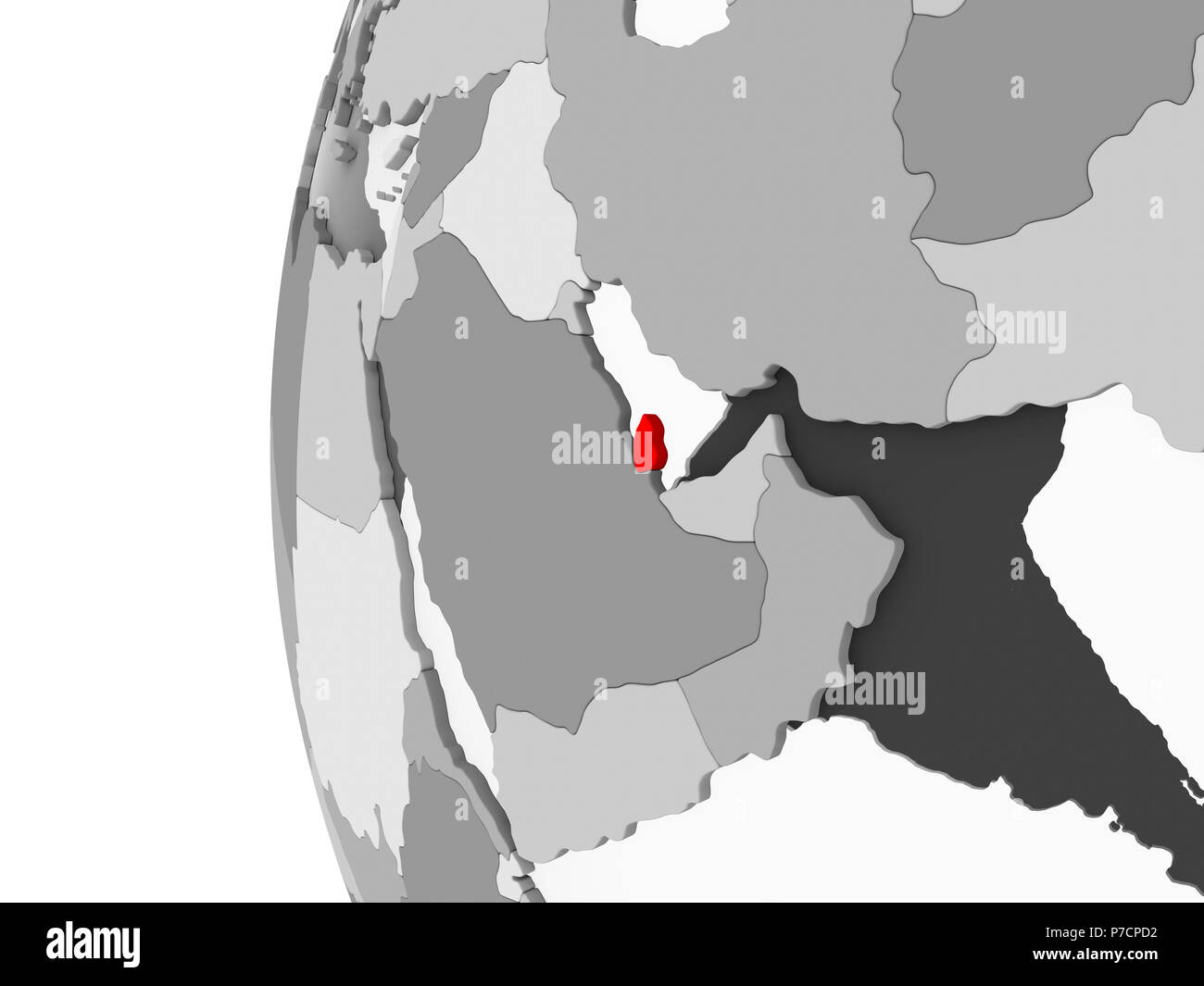 Qatar highlighted on grey 3D model of political globe with transparent ...