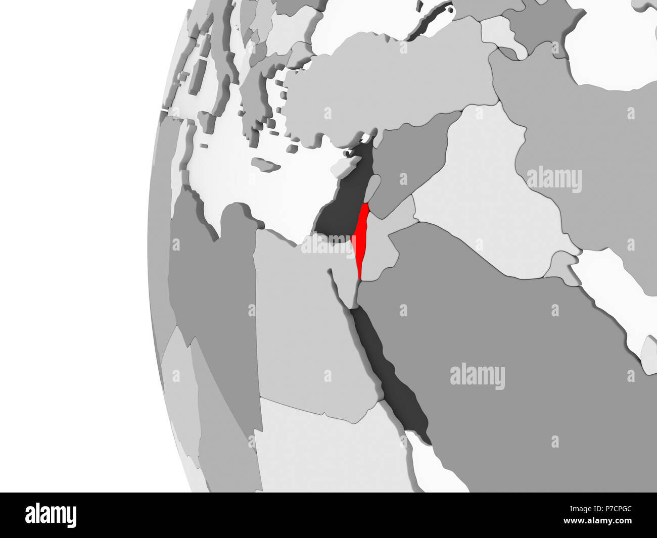 Israel highlighted on grey 3D model of political globe with transparent ...