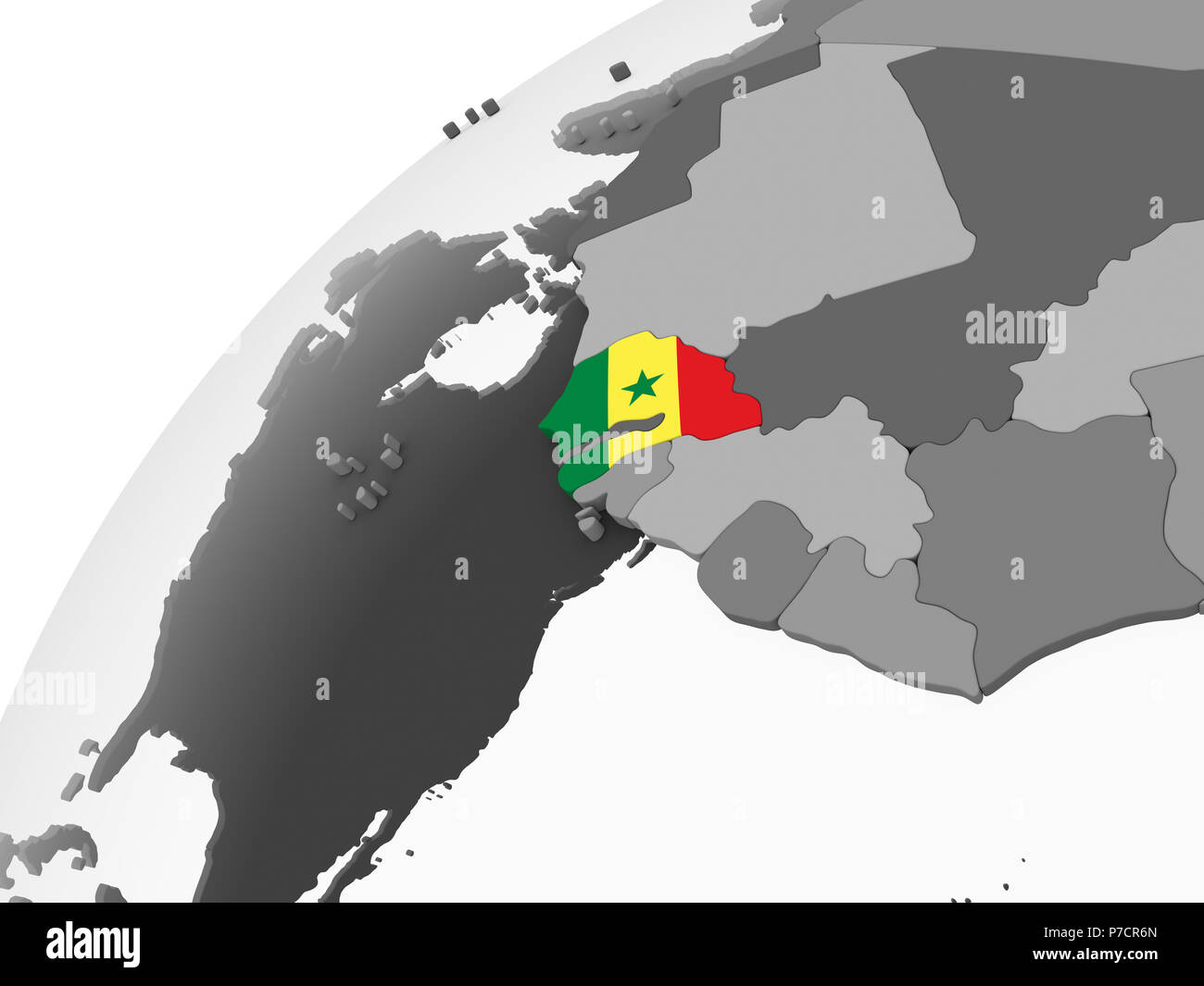 Senegal on gray political globe with embedded flag. 3D illustration ...