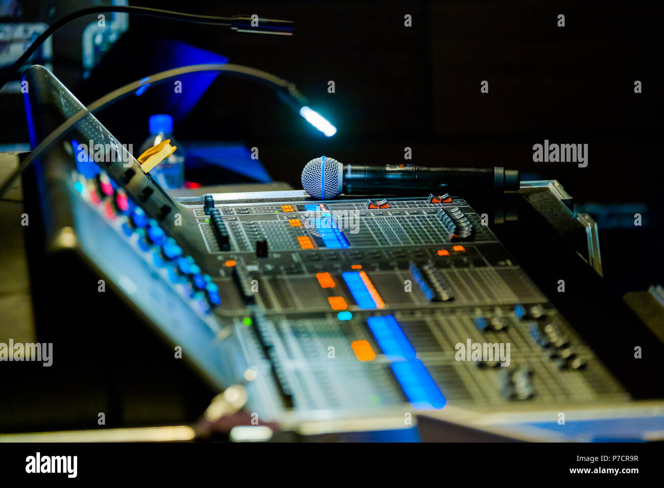 Broadcast audio and video equipment working at business conference ...