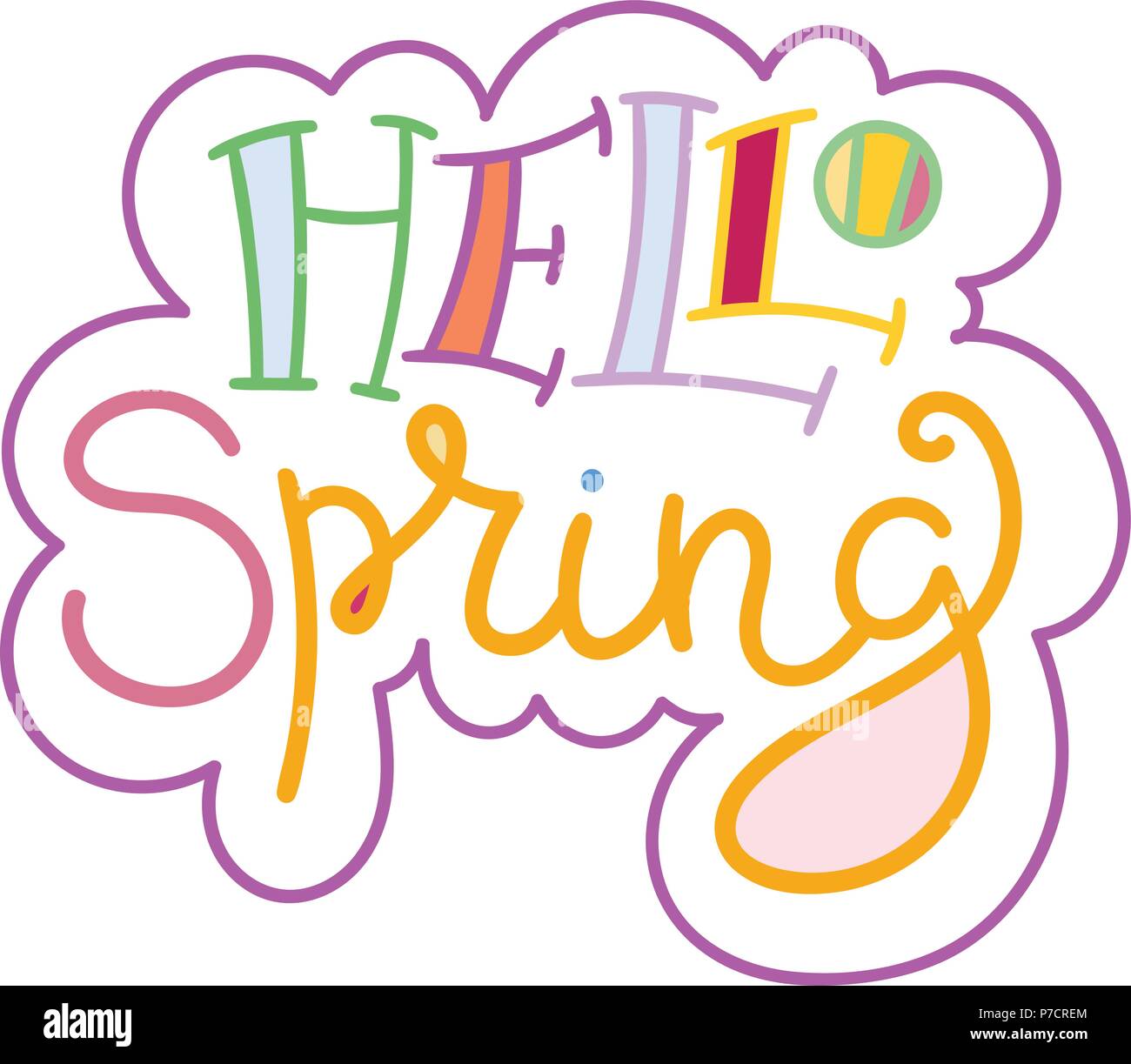 Hello spring. Colorful lettering phrase isolated on white background ...