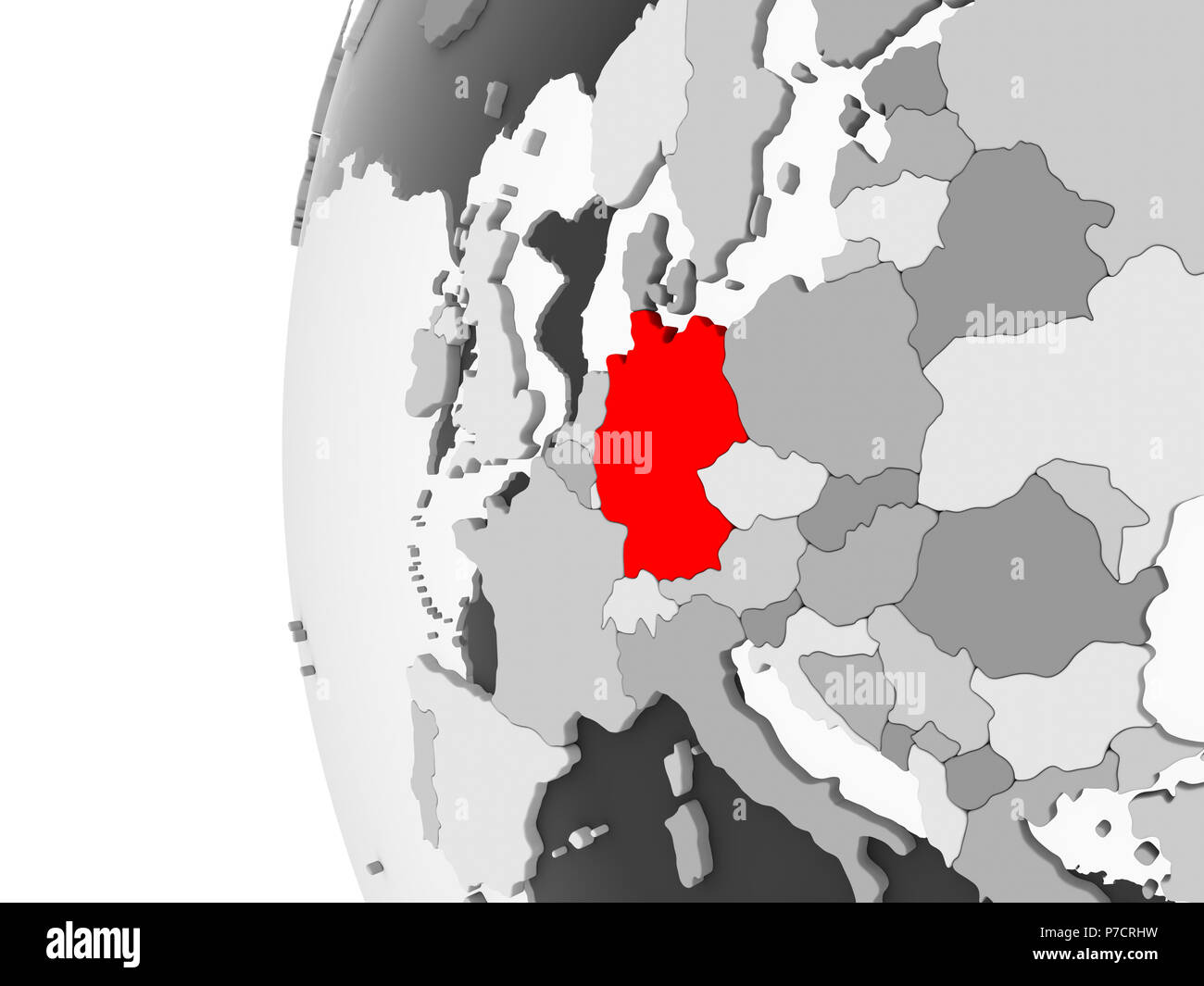 Germany highlighted on grey 3D model of political globe with ...