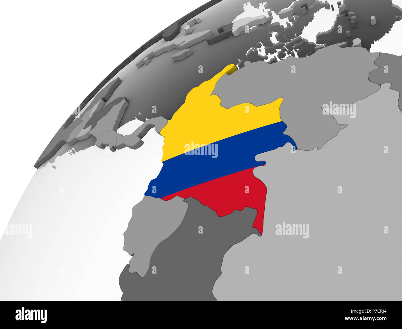 Colombia on gray political globe with embedded flag. 3D illustration ...
