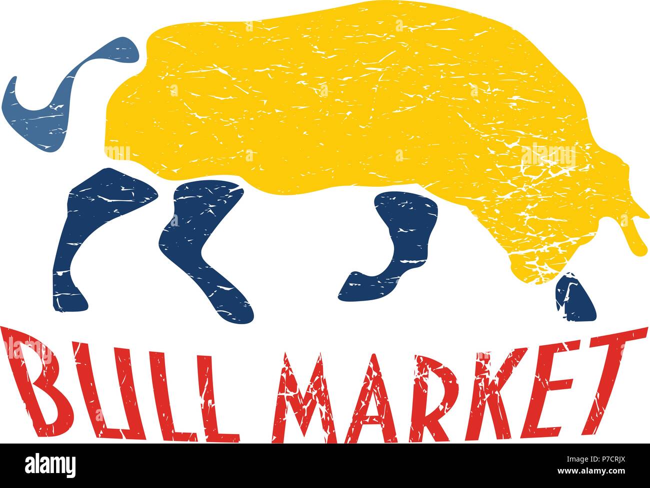 Bull Market Distressed Vector Illustration. Grunge Bull and text: Bull ...