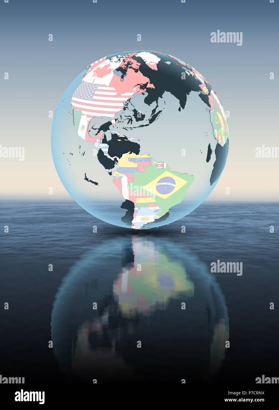 Puerto Rico on political globe floating above water. 3D illustration ...